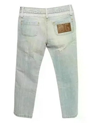 Dolce & Gabbana Cropped Distressed Rhinestone Detail Denim Jeans