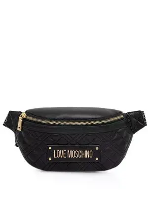 Moschino Quilted Logo-plaque Belt Bag - Black