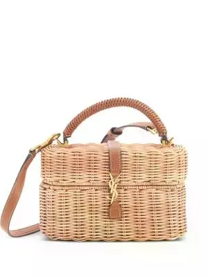 Saint Laurent Gaby Top Handle Vanity Bag Wicker With Leather Shoulder Bag - Brown