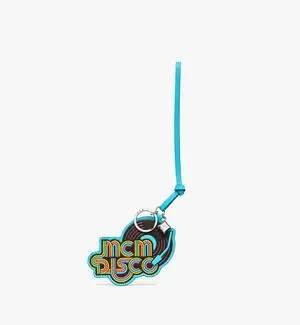 Mcm Disco Turntable Charm In Visetos Leather Mix - Blue Ceramic