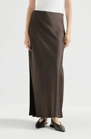 Brunello Cucinelli Satin Cady Fluid Bias-cut Maxi Skirt - Cocoa