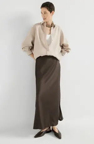 Brunello Cucinelli Satin Cady Fluid Bias-cut Maxi Skirt - Cocoa
