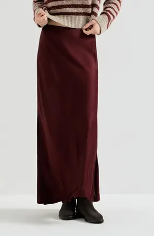 Brunello Cucinelli Satin Cady Fluid Bias-cut Skirt - Wine