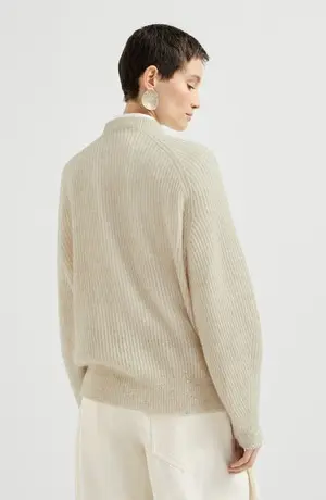 Brunello Cucinelli Mohair, Cotton, Wool And Sequined Diamond Rib Sweater