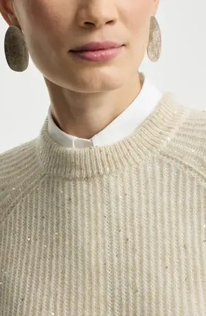 Brunello Cucinelli Mohair, Cotton, Wool And Sequined Diamond Rib Sweater