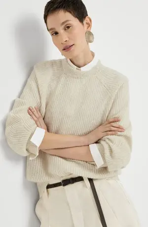 Brunello Cucinelli Mohair, Cotton, Wool And Sequined Diamond Rib Sweater