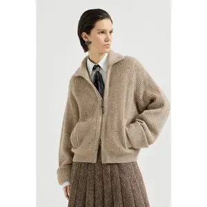 Brunello Cucinelli Sparkling Cashmere Ribbed Zip-up Cardigan