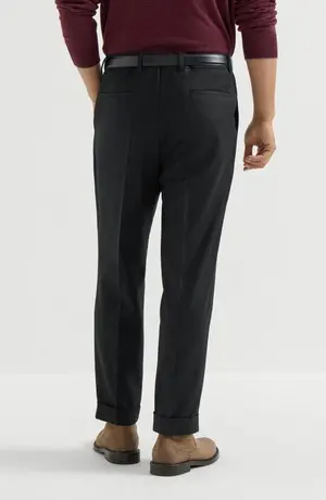 Brunello Cucinelli Virgin Wool Flannel Pleated Trousers - Black