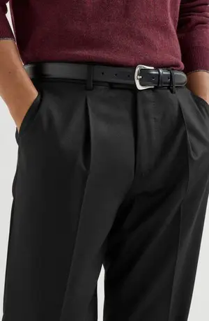 Brunello Cucinelli Virgin Wool Flannel Pleated Trousers - Black