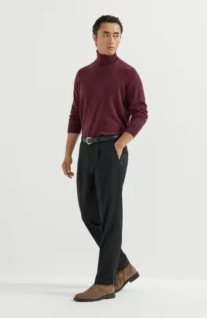 Brunello Cucinelli Virgin Wool Flannel Pleated Trousers - Black
