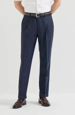 Brunello Cucinelli Virgin Wool Flannel Trousers With Pleat - Blue