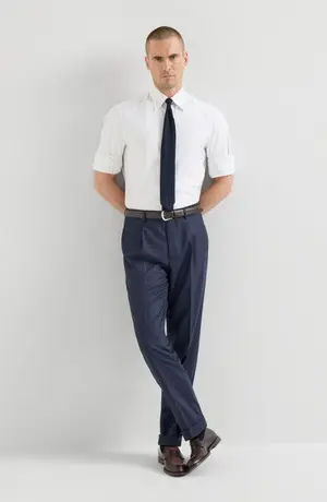 Brunello Cucinelli Virgin Wool Flannel Trousers With Pleat