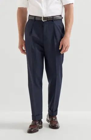Brunello Cucinelli Brunello Cucinelli Virgin Wool Flannel Pleated Trousers Blue