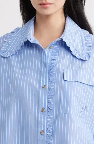 DAMSON MADDER Kendall Organic Cotton Striped Shirt With Ruffle Trim