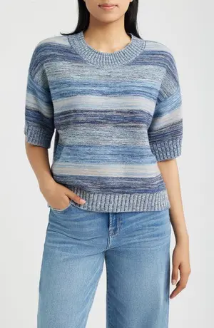 CITY BLUES Broome Melange Stripe Crewneck Sweater - Navy