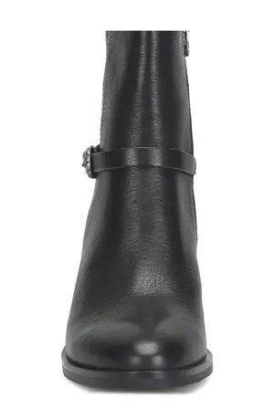 Kork-Ease® Solstice Leather Bootie With Buckled Ankle Strap And Chunky Stacked Heel - Black Leather