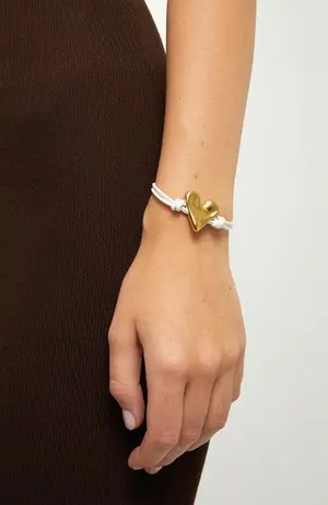 UNODE50 White Leather Bracelet With 18k -plated Heart Detail