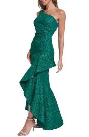 Eliza J One Shoulder Floral Jacquard Gown