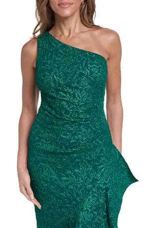 Eliza J One Shoulder Floral Jacquard Gown