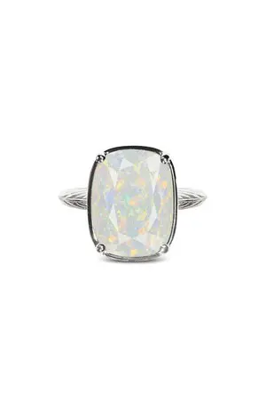 Sterling Forever Simulated Opal Sterling Elongated Cushion Ring - Silver
