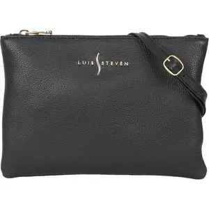 LUIS STEVEN Italian Pebble Leather Crossbody Pouch With Wristlet - Black