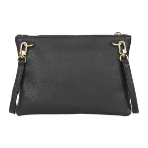 LUIS STEVEN Italian Pebble Leather Crossbody Pouch With Wristlet - Black