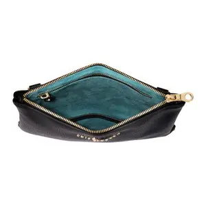 LUIS STEVEN Italian Pebble Leather Crossbody Pouch With Wristlet - Black