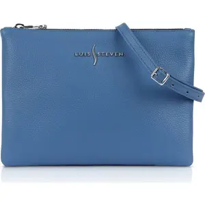 LUIS STEVEN Italian Pebble Leather Crossbody Pouch With Wristlet - Cobalt