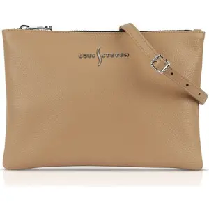 LUIS STEVEN Italian Pebble Leather Crossbody Pouch With Wristlet - Sand
