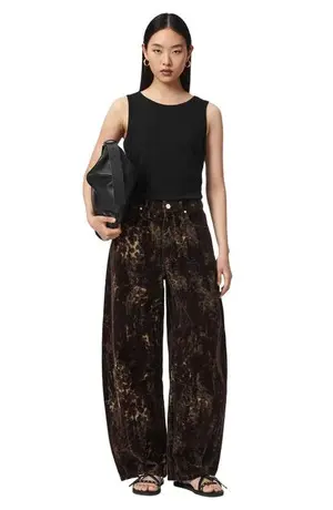 ALLSAINTS Jett Flock Leopard Print Wide Leg Jeans