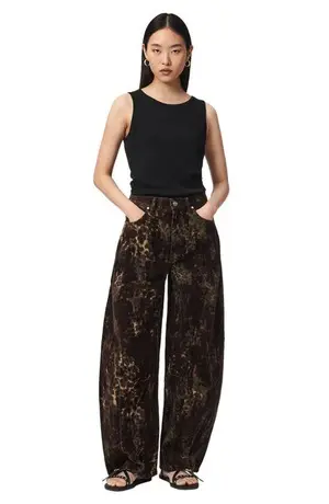 ALLSAINTS Jett Flock Leopard Print Wide Leg Jeans