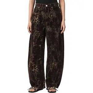 ALLSAINTS Jett Flock Leopard Print Wide Leg Jeans - Leppo Brown