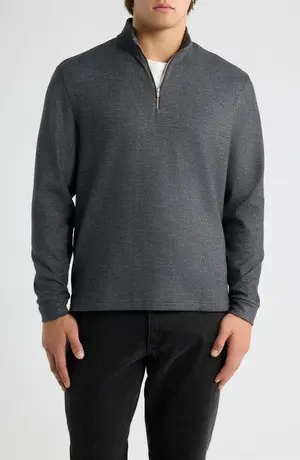 Johnnie-o Mikey Printed Check Quarter Zip Pullover - Coffee