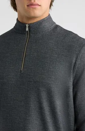 Johnnie-o Mikey Printed Check Quarter Zip Pullover - Coffee