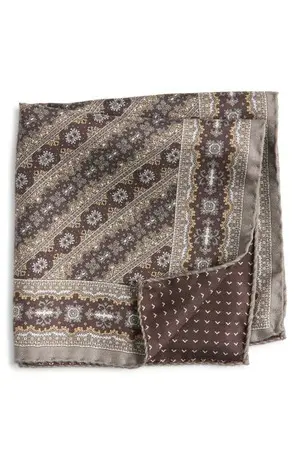 JACK VICTOR Paisley Pocket Square - Dark Tan