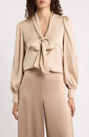 Kobi Halperin Selena Silk Pussy Bow Blouse - Antique
