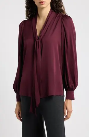 Kobi Halperin Selena Silk Pussy Bow Blouse - Berry