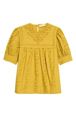 Ulla Johnson Una Eyelet Puff Sleeve Cotton Top - Citrine