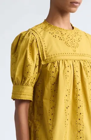 Ulla Johnson Una Eyelet Puff Sleeve Cotton Top - Citrine