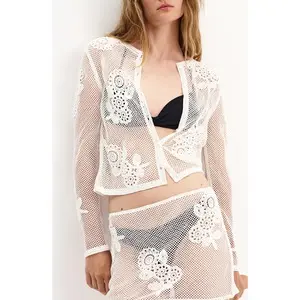 Mango Crocheted Floral Cardigan