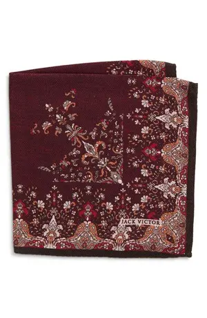 JACK VICTOR Military Floral Pocket Square Bordeaux
