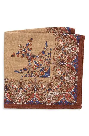 JACK VICTOR Military Floral Pocket Square Camel