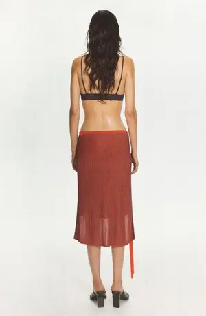 Mango Ribbed Overlay Midi Skirt