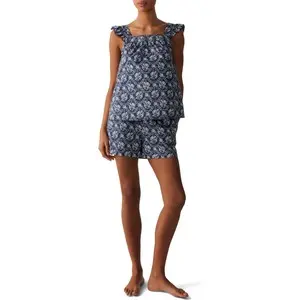 PETITE PLUME Clara Cotton Poplin Short Pajamas - Navy