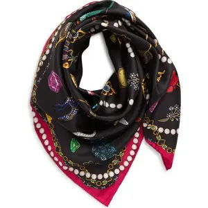 Echo Bejeweled Silk Square Scarf - Black