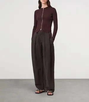 ALLSAINTS Ribbed Cruz Cardigan With Two-way Zip - Brown