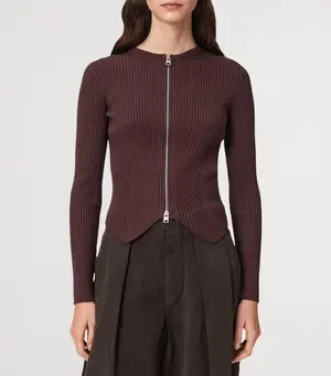 ALLSAINTS Ribbed Cruz Cardigan With Two-way Zip - Brown