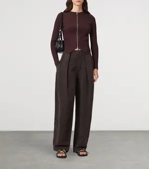 ALLSAINTS Ribbed Cruz Cardigan With Two-way Zip - Brown