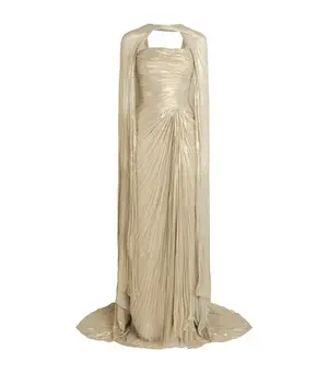 MARMAR HALIM Metallic Pleated Cape Gown