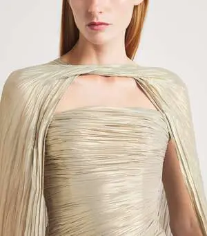 MARMAR HALIM Metallic Pleated Cape Gown